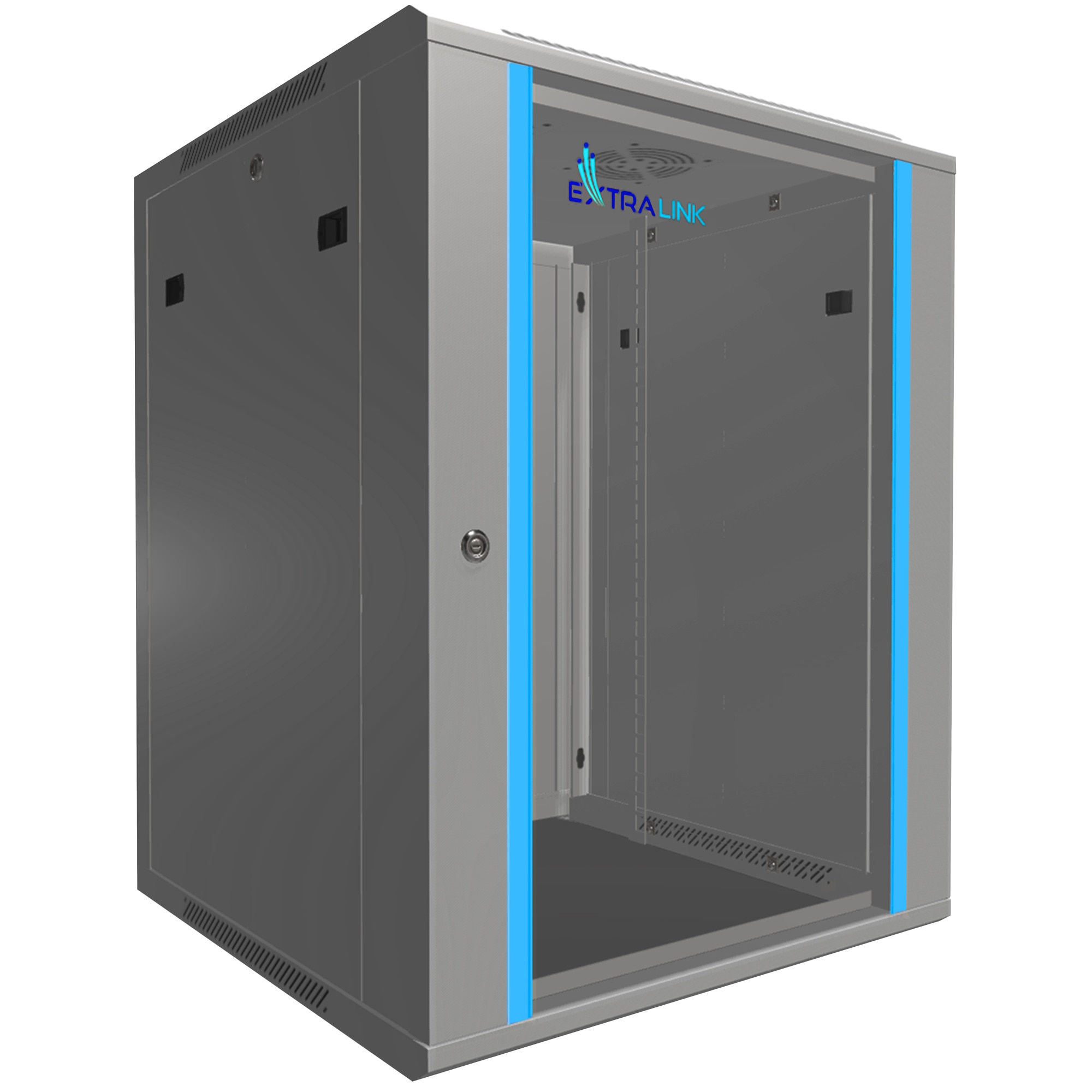 Шкаф Rack, Extralink, 15U, 600x600, Монтаж на пода, Стъклена врата ...