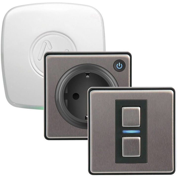Kit Iluminat smart Lighwave, otel, negru, compatibil Homekit, Google ...