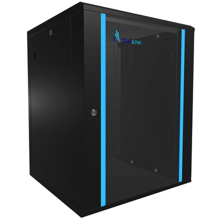 Шкаф Extralink Rack, 15U 600x600, Сглобен, Подов монтаж, Стъклена врата ...