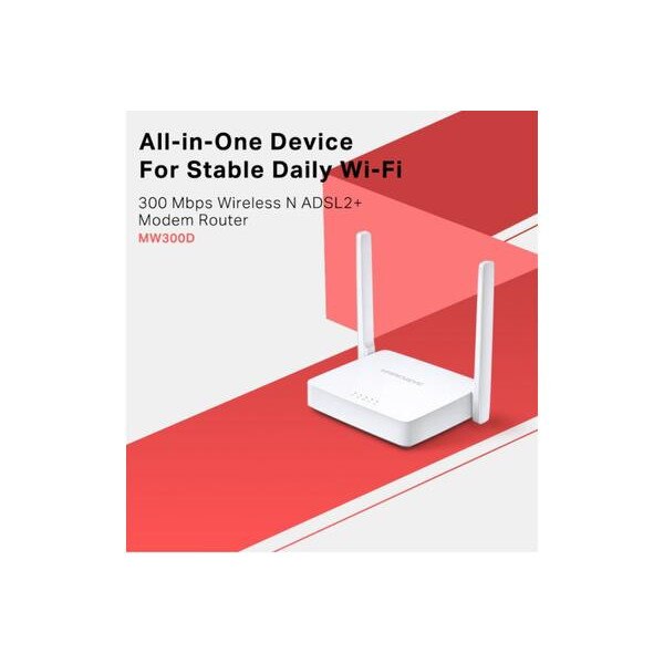 Router wireless Merkusys MW300D, ADSL2+, 2.4GHz, 300Mbps - eMAG.ro