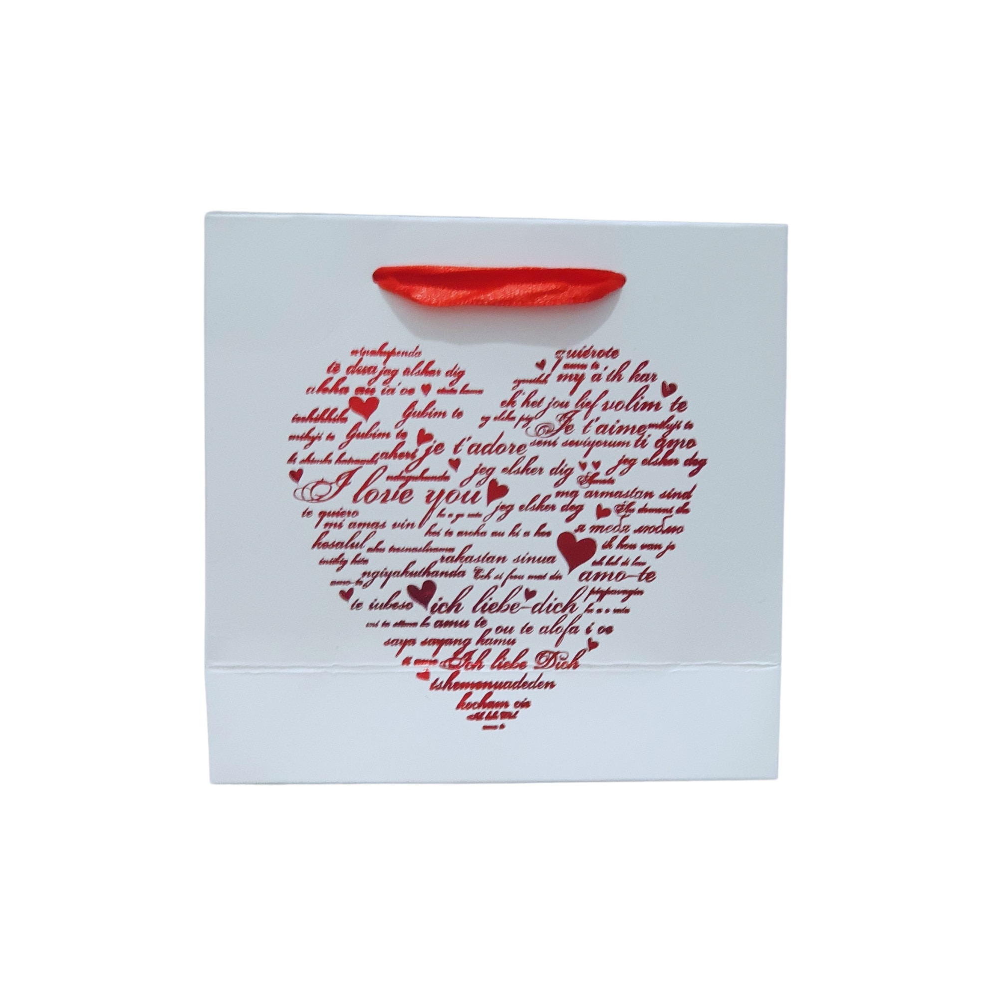 Punga cadou, Onore, alb, hartie, 14.5 x 15 x 6 cm, cu desen inima rosu ...