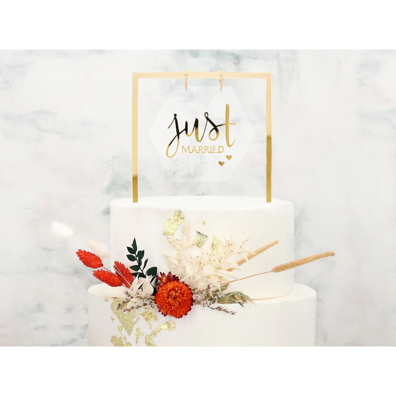 Topper tort Just married, auriu 16 x 17 cm, Cake-Masters - eMAG.ro