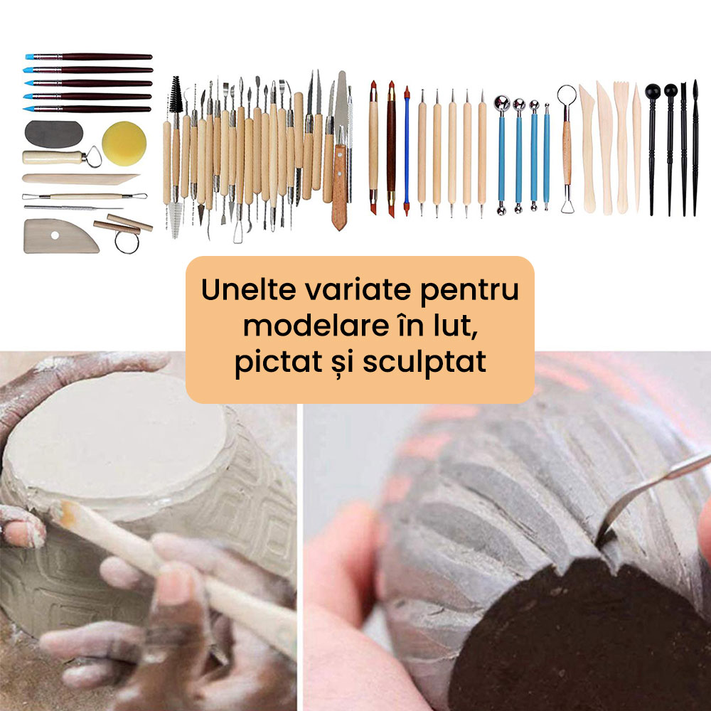 Set Trusa 52 Unelte Modelaj GlowforHome, Pentru Lut, Plastilina, Lemn ...