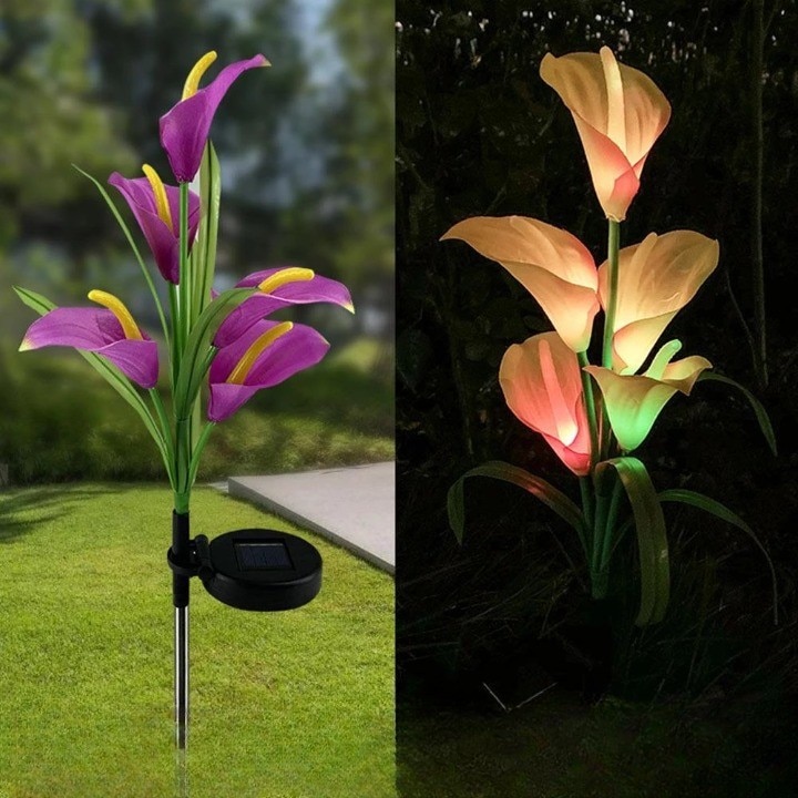 Lumina solara LED tip Crin cu 5 flori pentru gradina, inaltime 75 cm ...