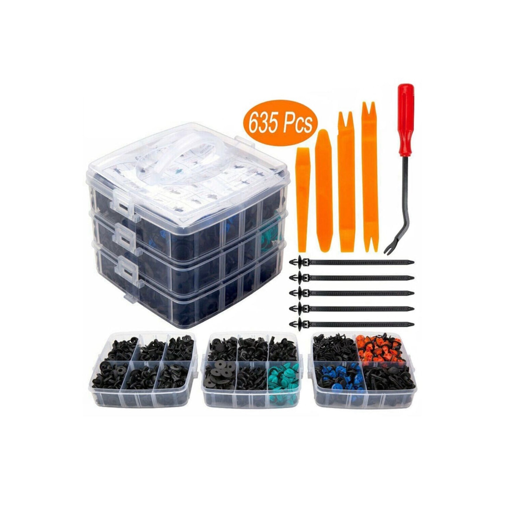 Set 635 cleme fixare, clipsuri auto cu instrumente de demontare - eMAG.ro