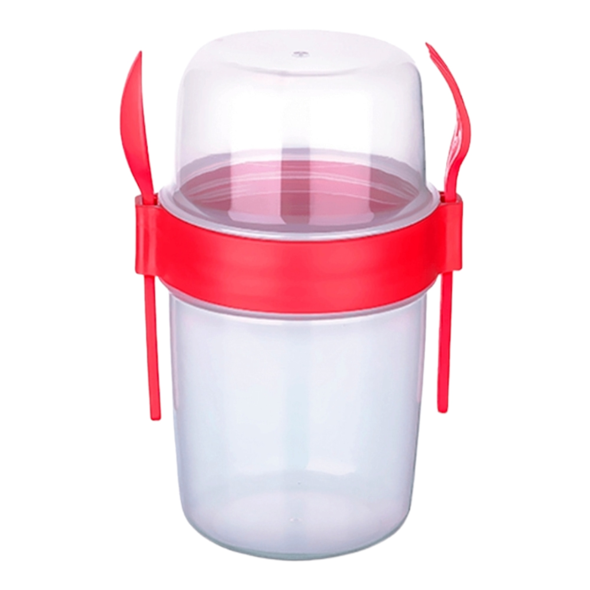 Set 5 piese, StarFashion, recipient plastic cu lingura si furculita ...