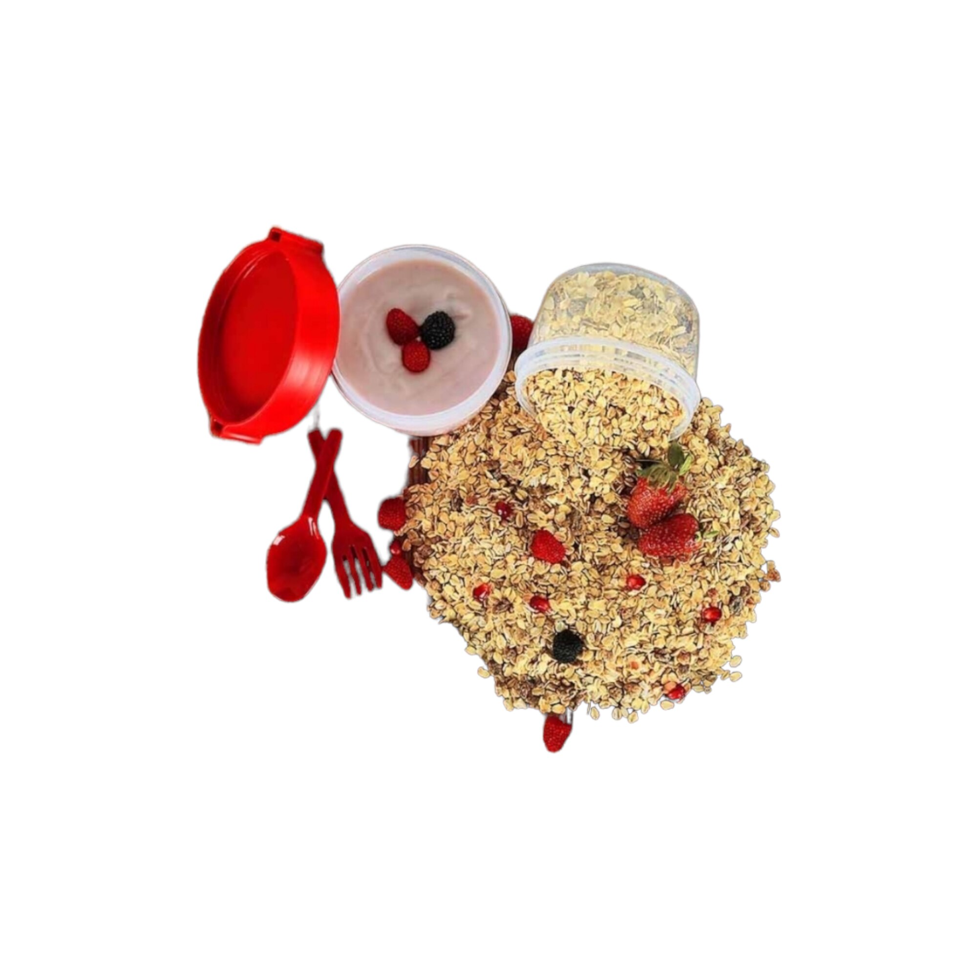 Set 5 piese, StarFashion, recipient plastic cu lingura si furculita ...