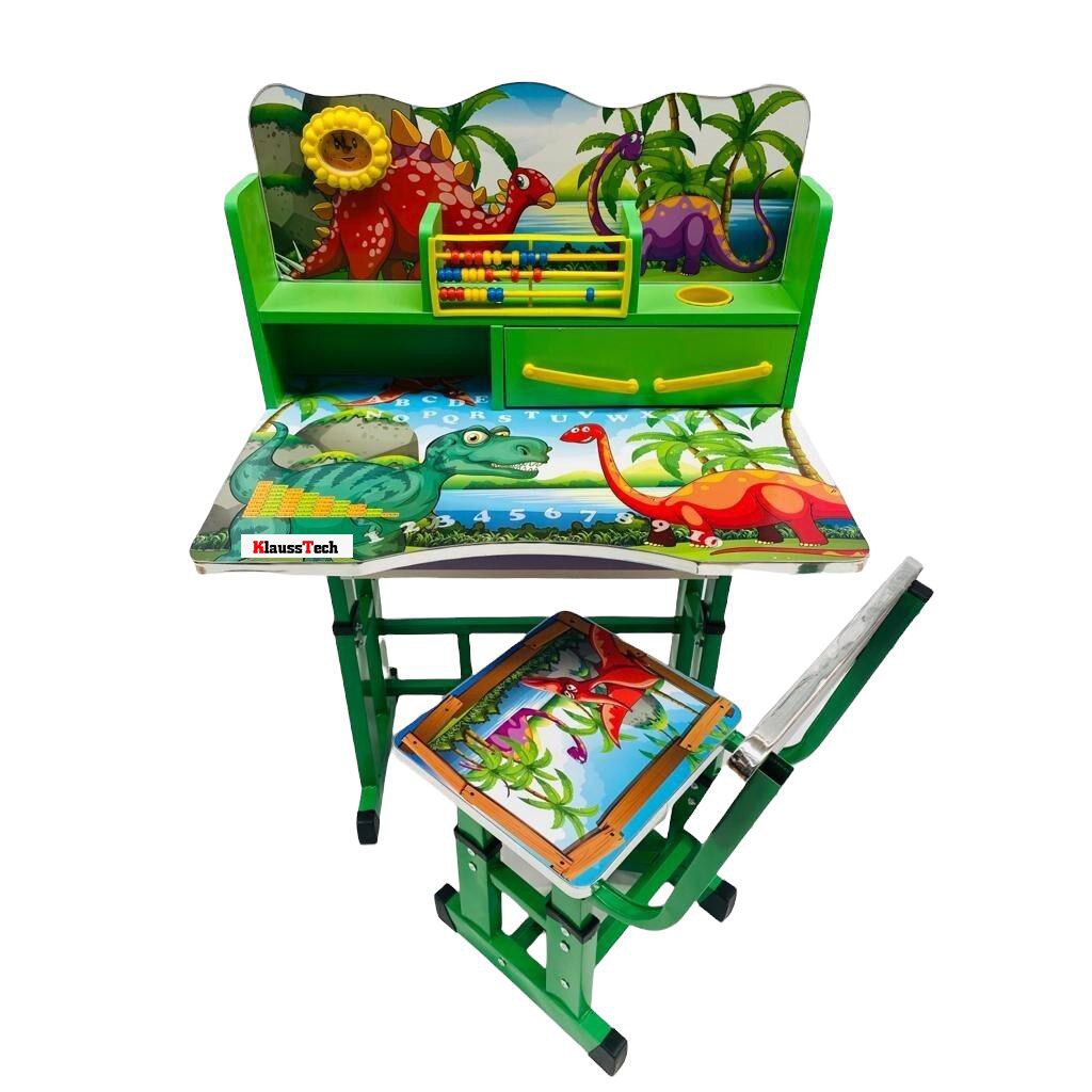 Set Birou KlaussTech cu scaun pentru copii, Cadru Metalic si Lemn ...