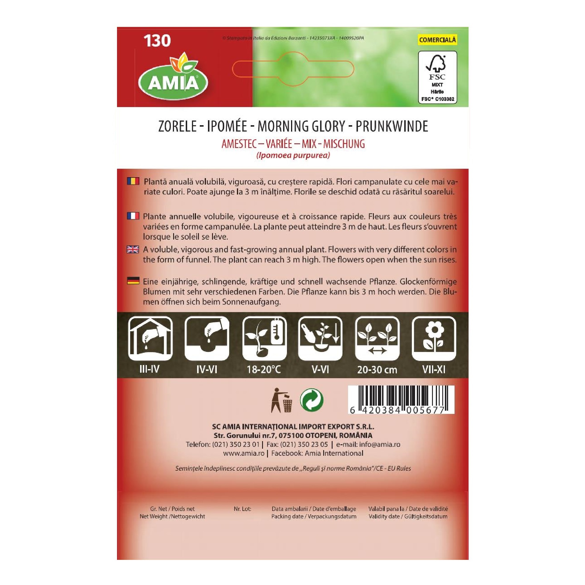Seminte de Zorele Morning Glory, culori amestecate, 3 gr, AMIA - eMAG.ro