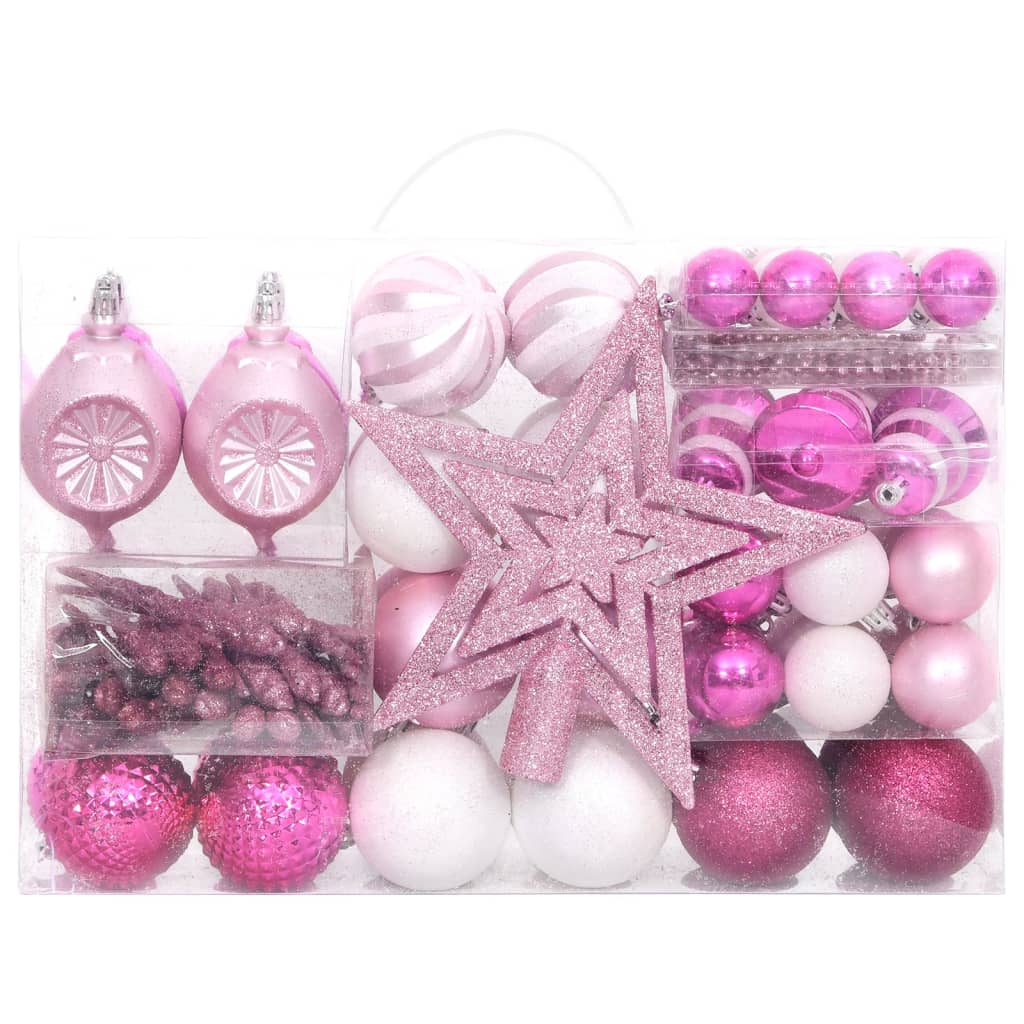 Set globuri de Craciun vidaXL, 108 piese, alb si roz, 3 cm, Usor de ...
