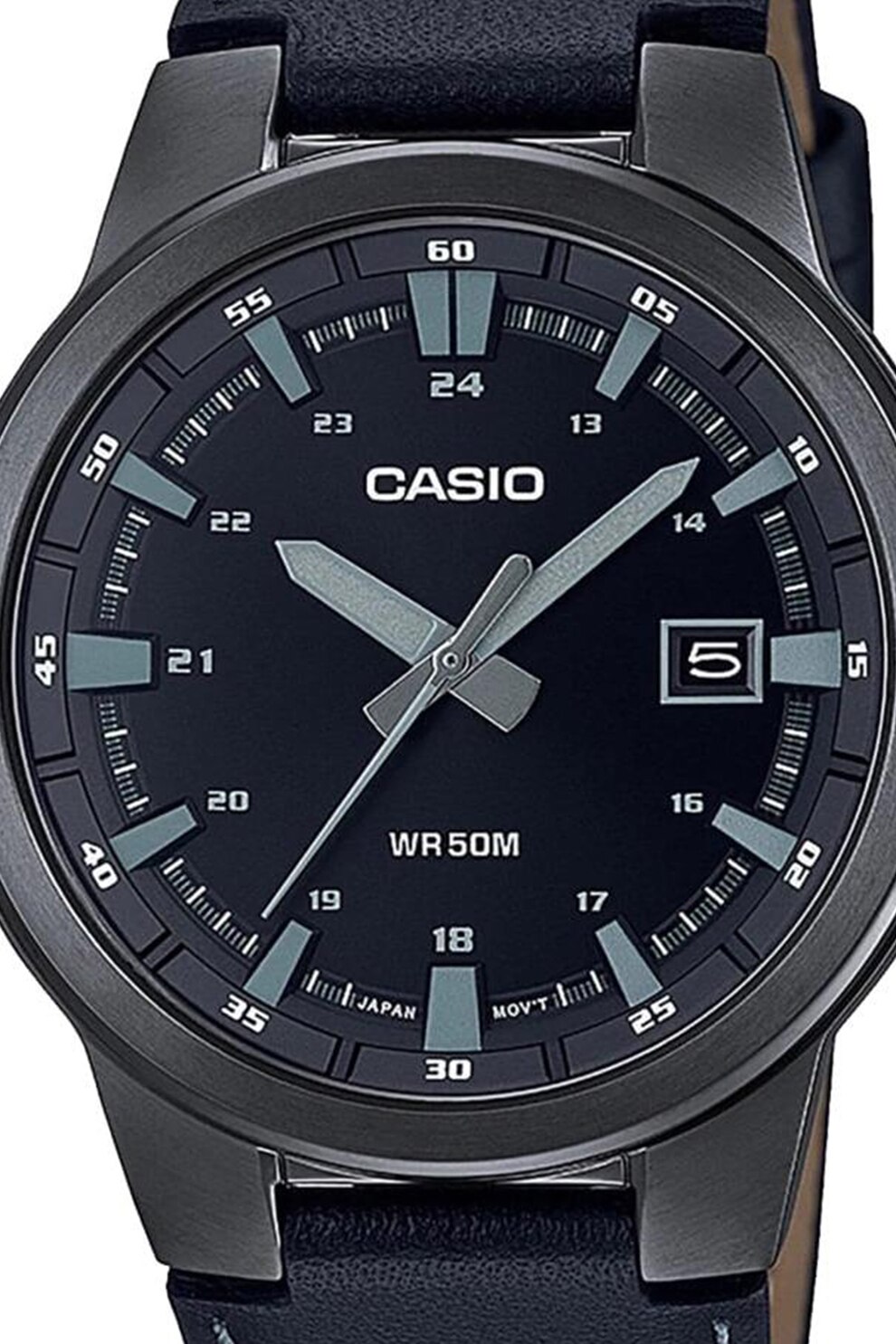 Casio, Ceas quartz cu o curea de piele, Negru, Gri hematit - eMAG.ro