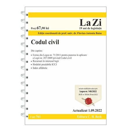Codul civil, cod 761, actualizat la 1.09.2022 - C.H. Beck - eMAG.ro
