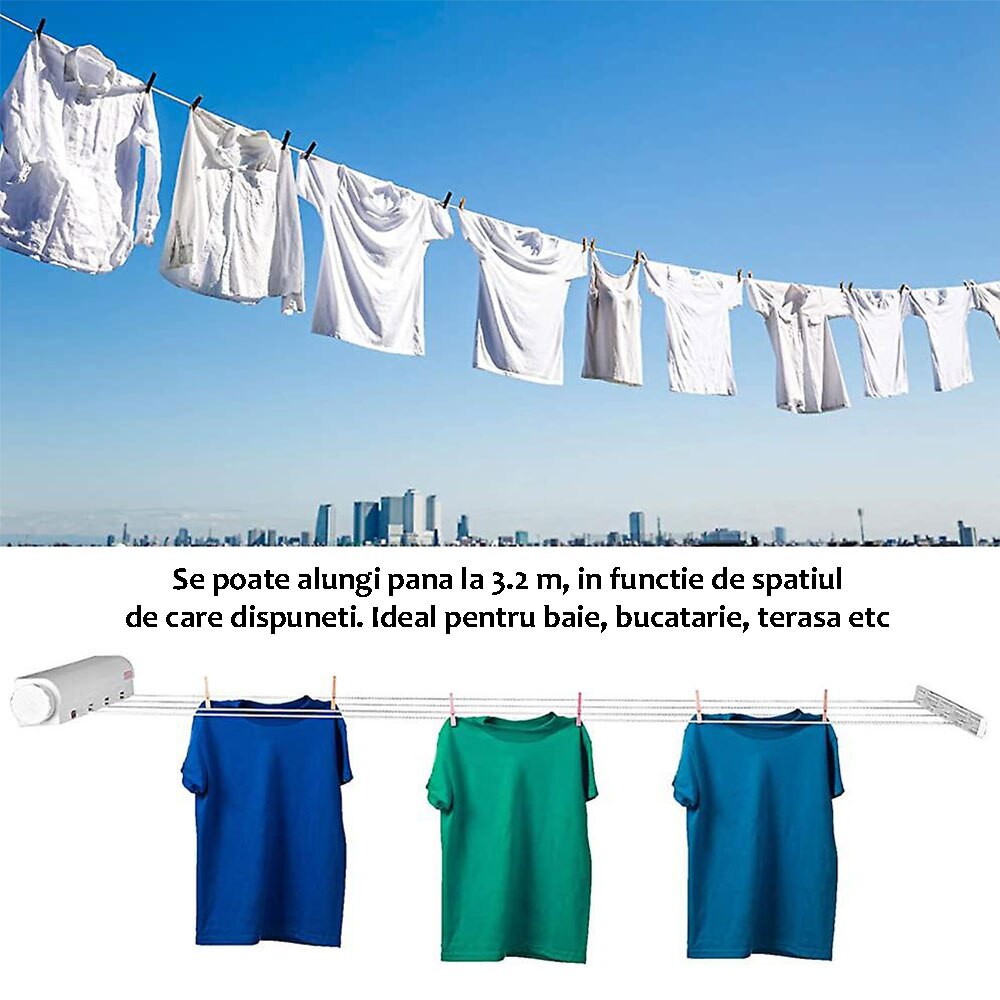 Uscator Rufe Retractabil SIKS, Prindere pe Perete, Kit Montaj Inclus, 4 ...