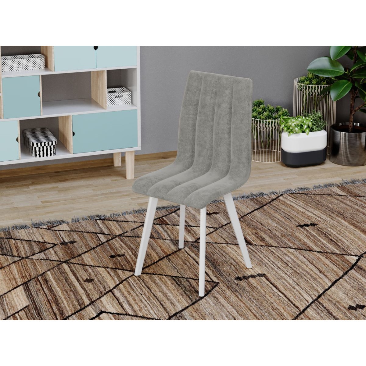 Scaun tapitat, Laguna, Karma Havana 6, Gri, Picioare Lemn Fag Albe ...