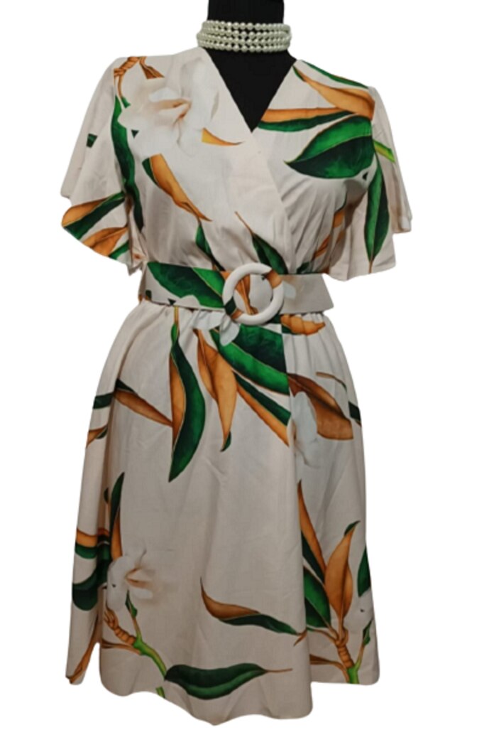 Rochie midi cu flori, masura universala, alba - eMAG.ro