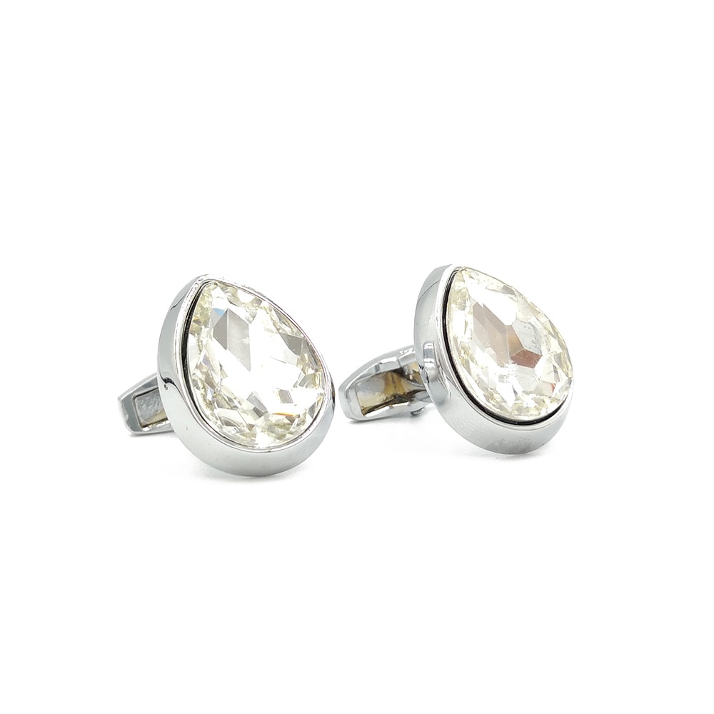 Set 2 Butoni clasici, Onore, argintiu si transparent, inox si piatra ...