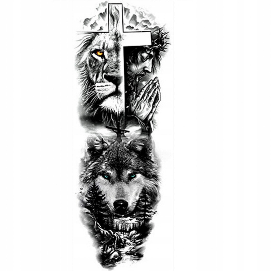 Tatuaj temporar, Model cruce/lup/leu, 45 x 15 cm, Negru/Gri - eMAG.ro