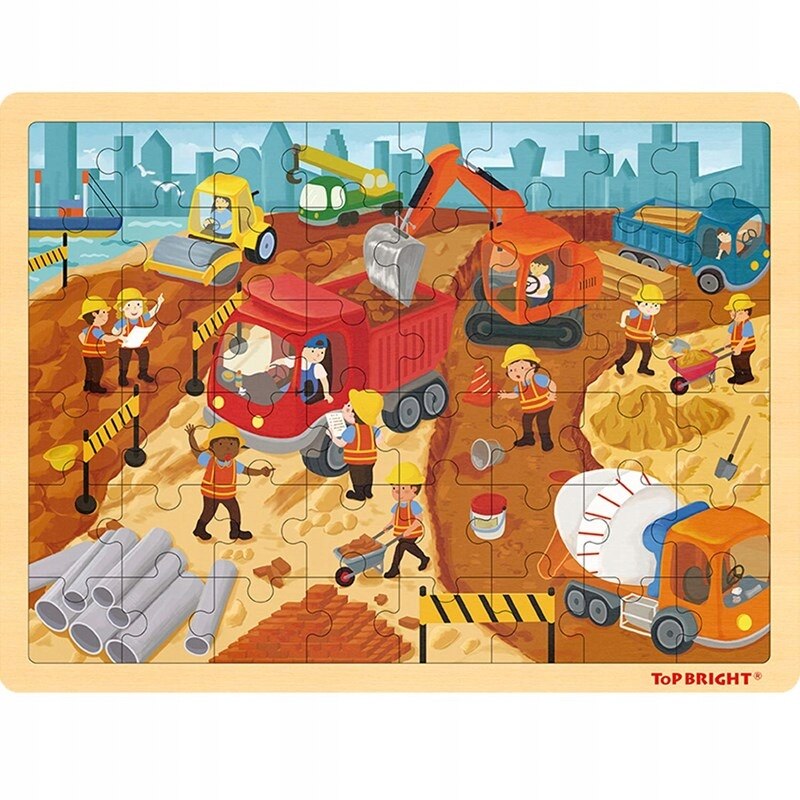 Puzzle din lemn pentru copii Top Bright, Santier, 48 piese, Multicolor ...