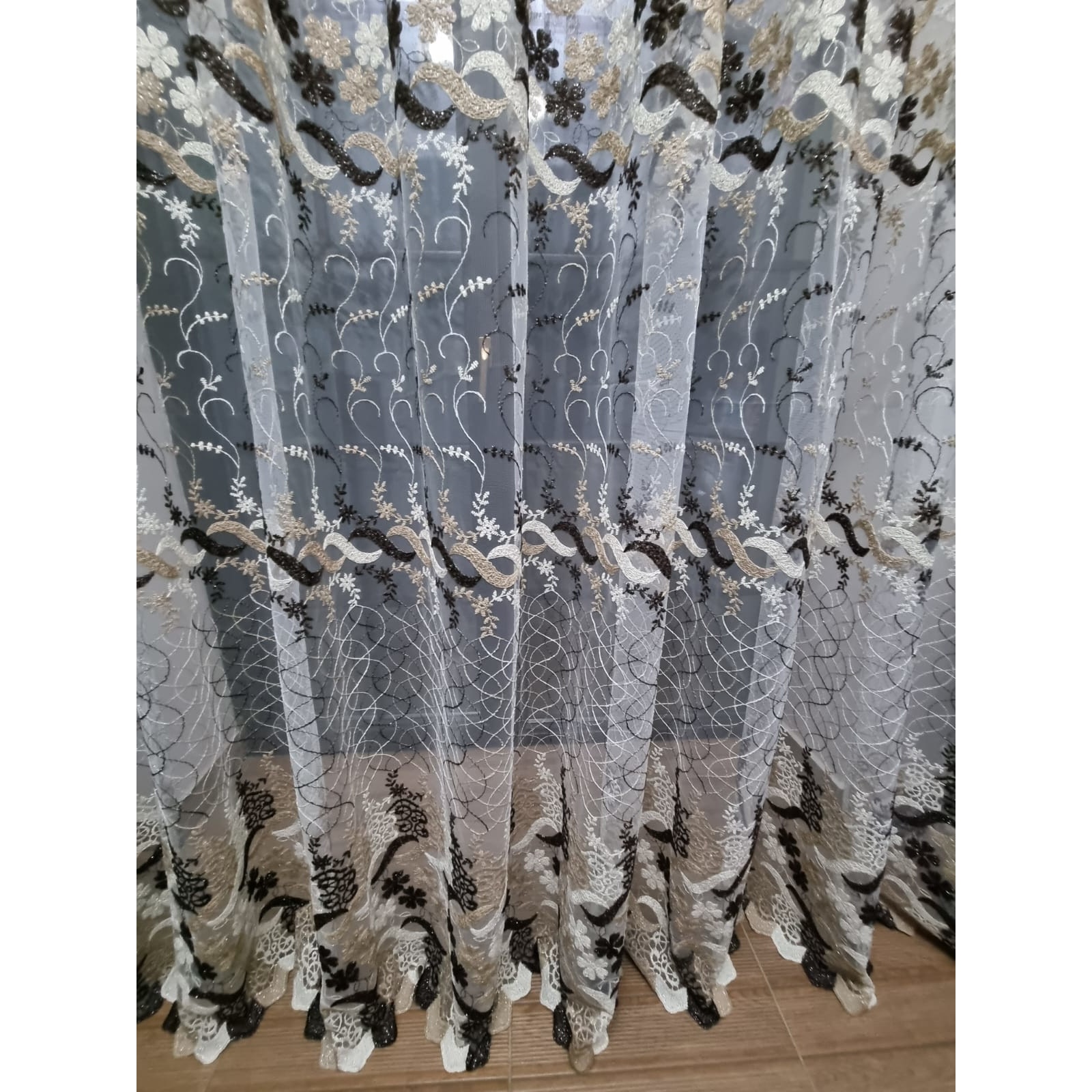 Perdea brodata MASTEL 300x245cm bej-maro model BR6 confectionata cu ...