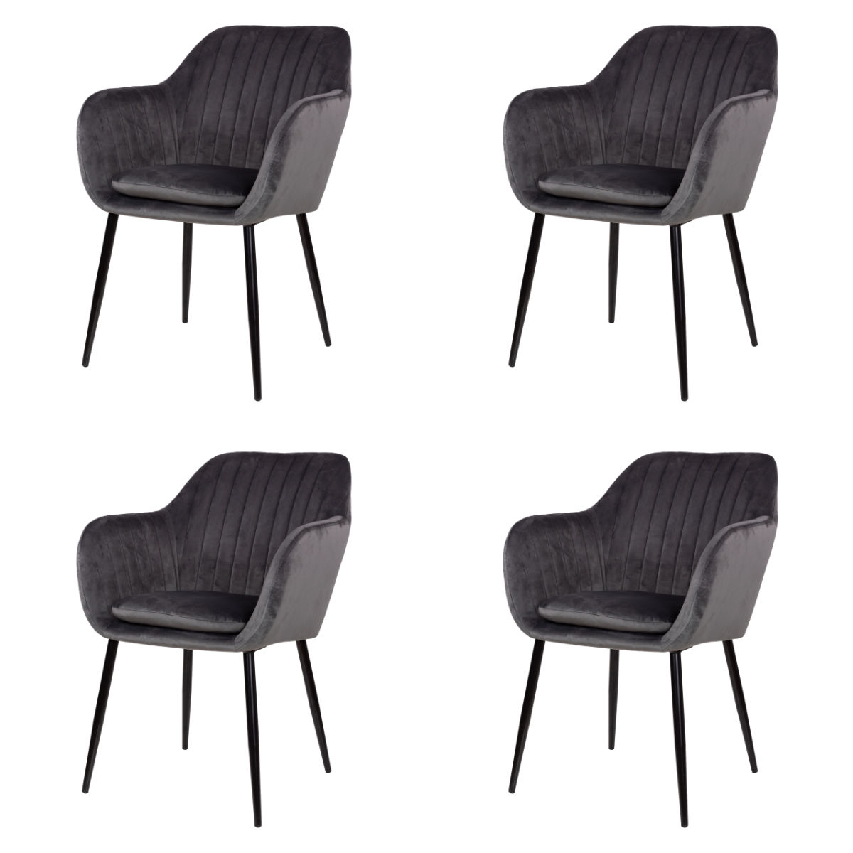 Scaun tapitat, Muno, 4 bucati, Velur/Otel, Negru - eMAG.ro