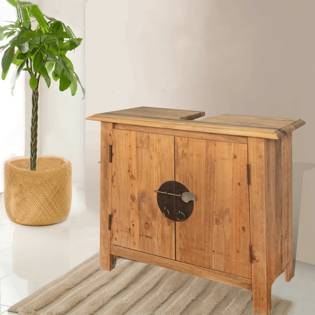 Dulap de chiuveta baie, Lemn masiv de pin reciclat 70x32x63 cm, Design ...