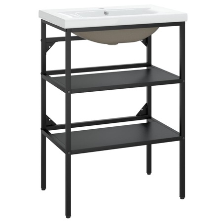 Cadru lavoar baie cu chiuveta incorporata, negru, fier, Universal si ...