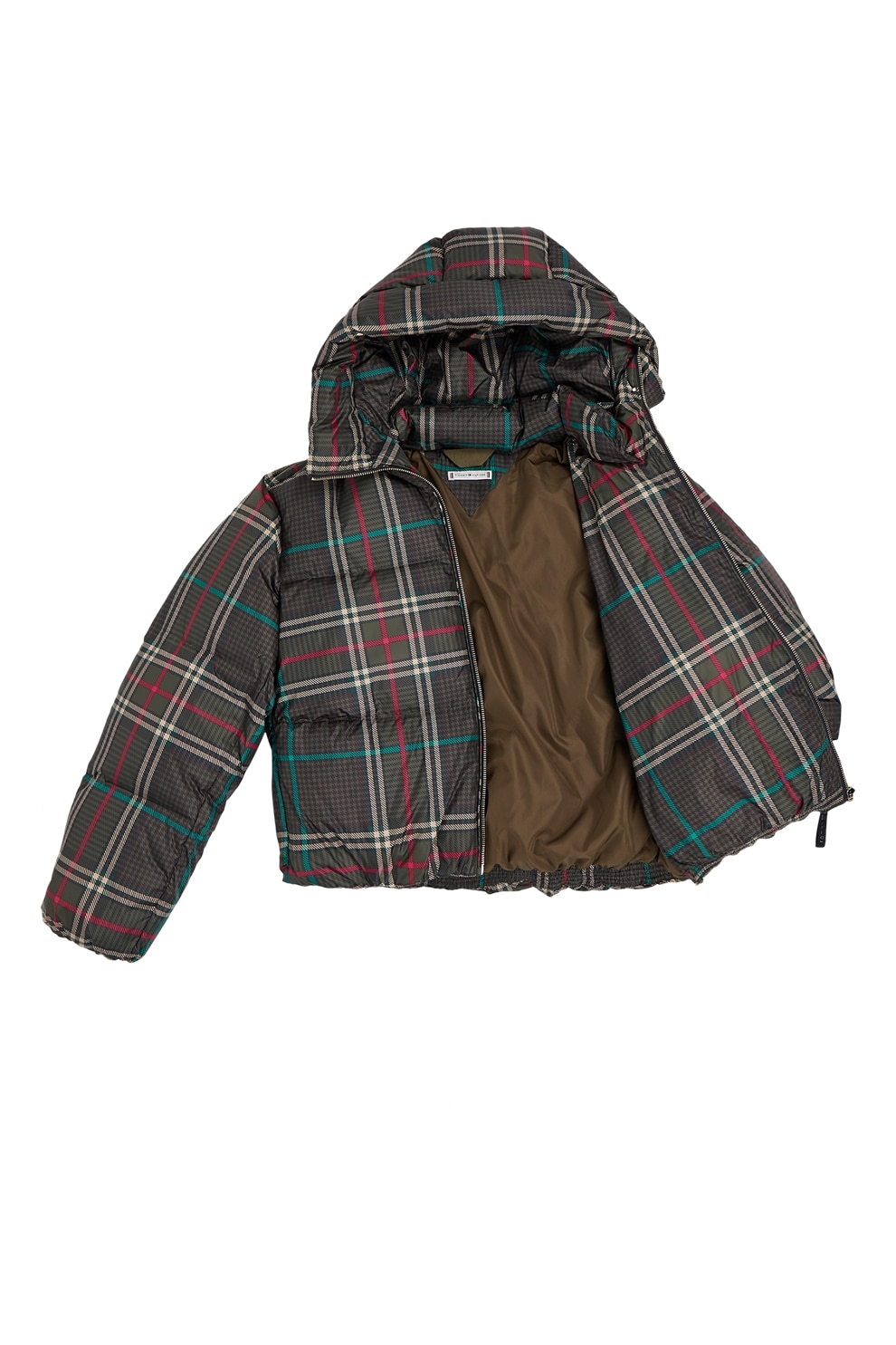 Tommy Hilfiger, Geaca bufanta cu umplutura de puf si gluga, Rosu, Alb ...