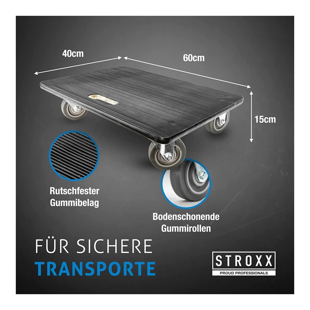 Platforma de transport cu roti STROXX, dimensiune 600 x 400 mm, cu 4 ...