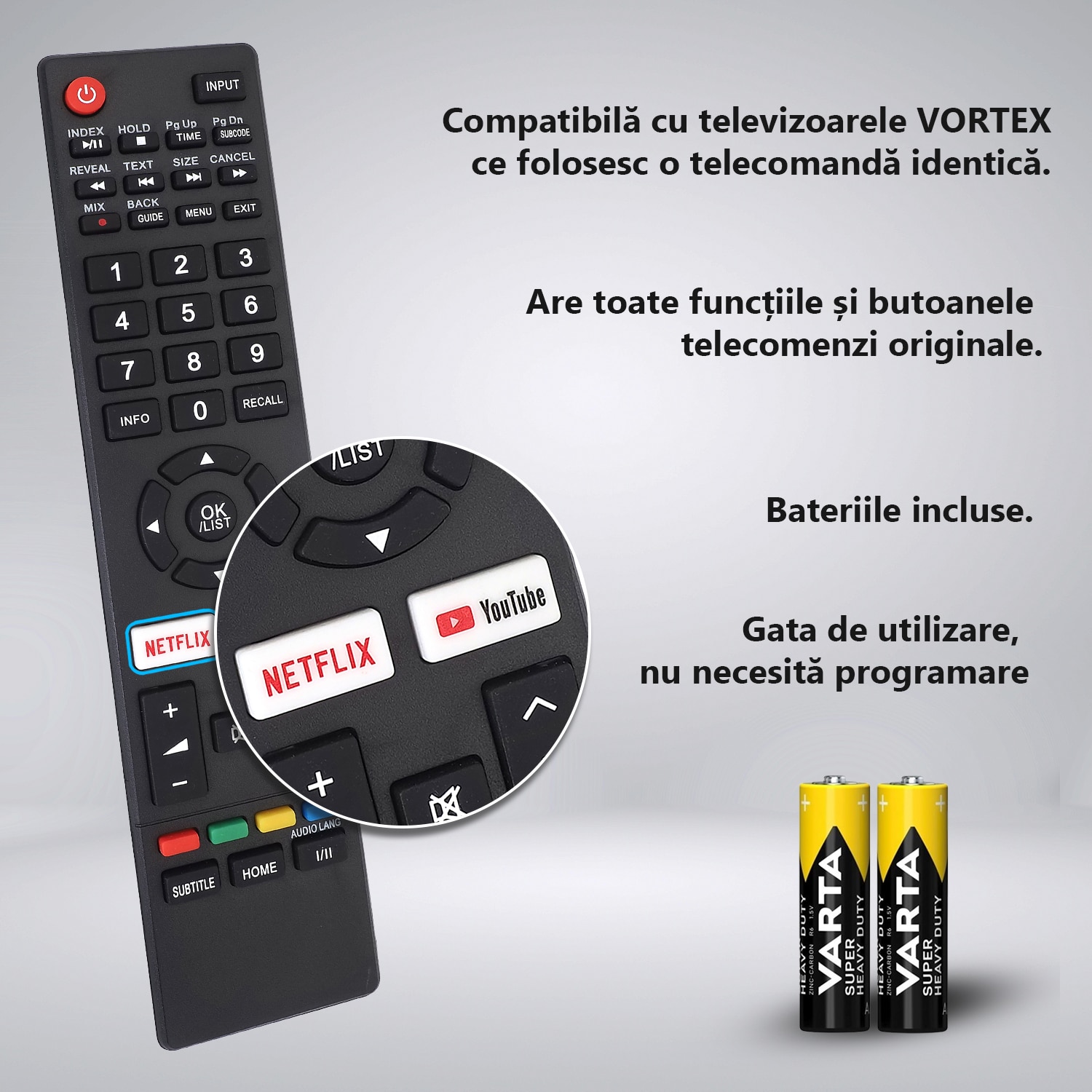 Telecomanda pentru LCD, compatibila Vortex, V40R5162S, Netflix, Youtube, BOCU SMART, neagra ...