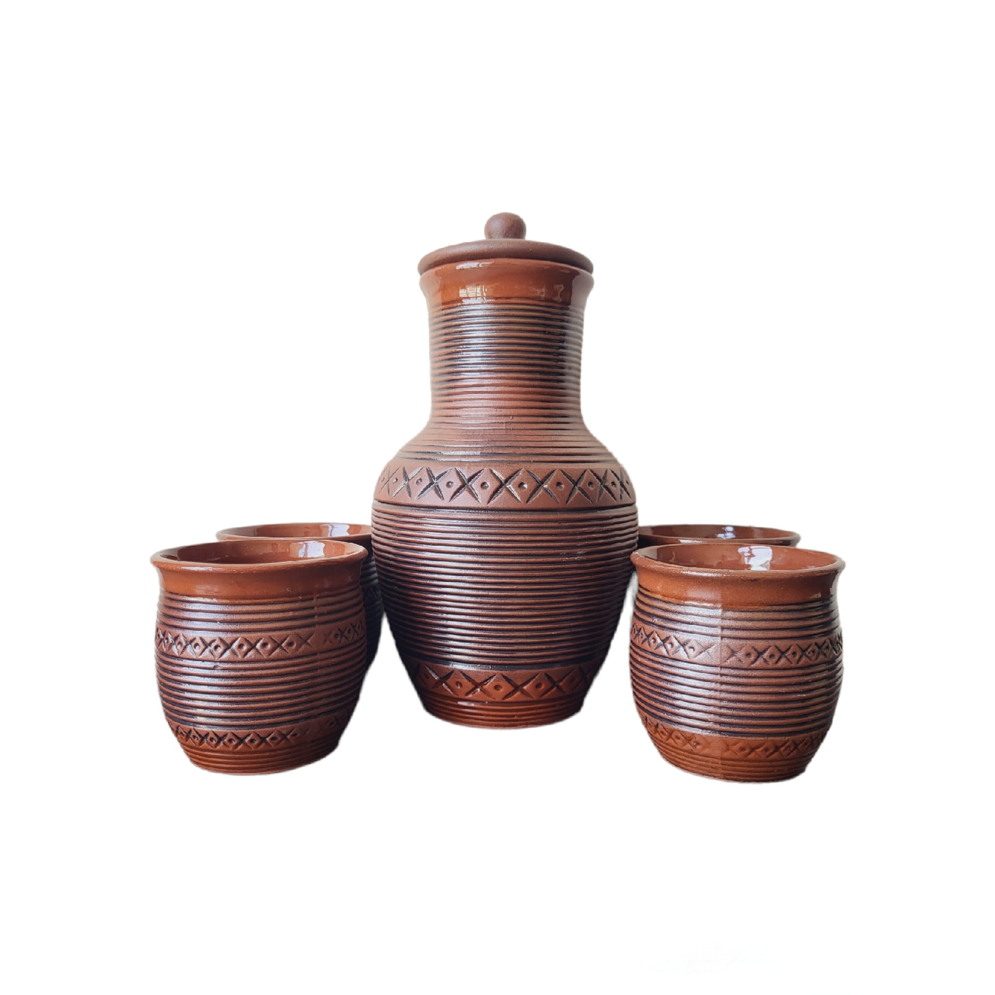 Set pentru vin Diveli, 1 Ulcior si 4 pahare, lut rosu, 2L/300 mlx4 ...