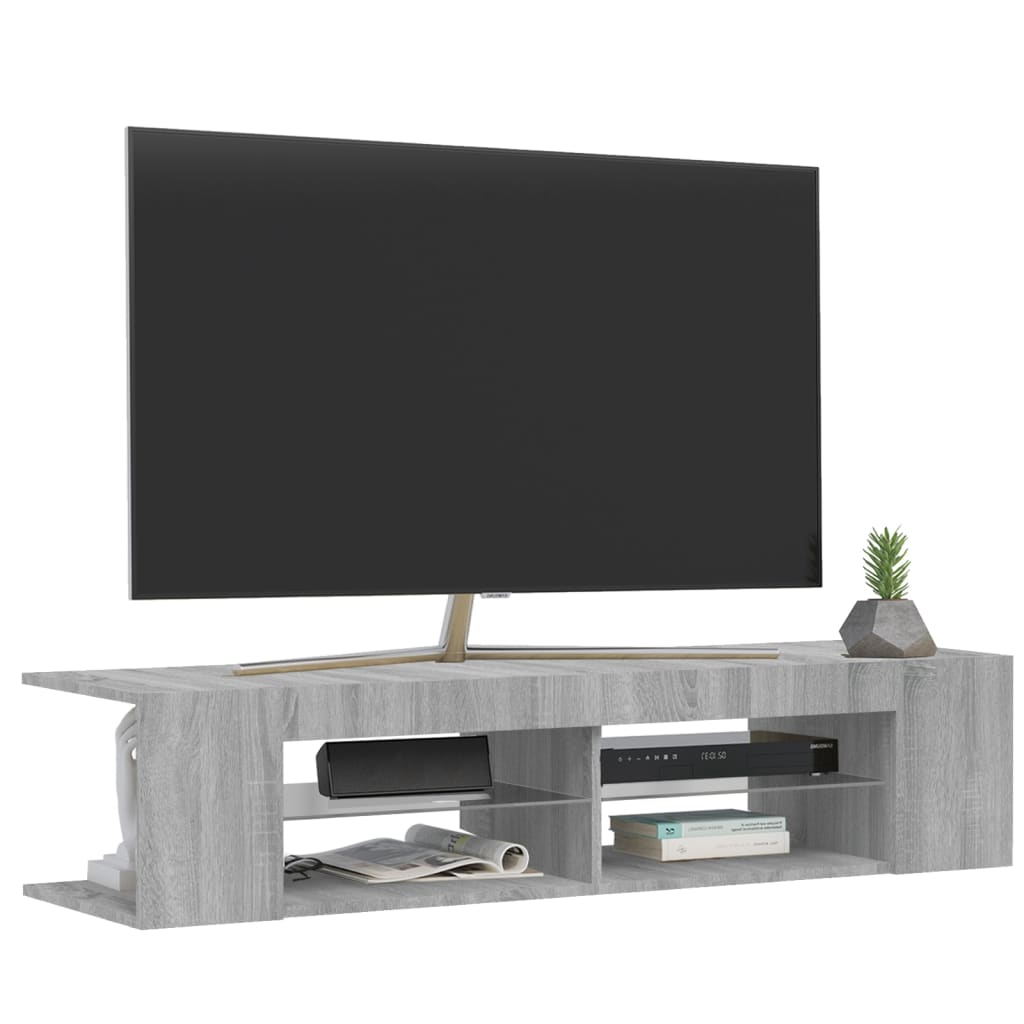 Comoda TV cu lumini LED vidaXL, gri sonoma, 135x39x30 cm, 20.8 kg - eMAG.ro