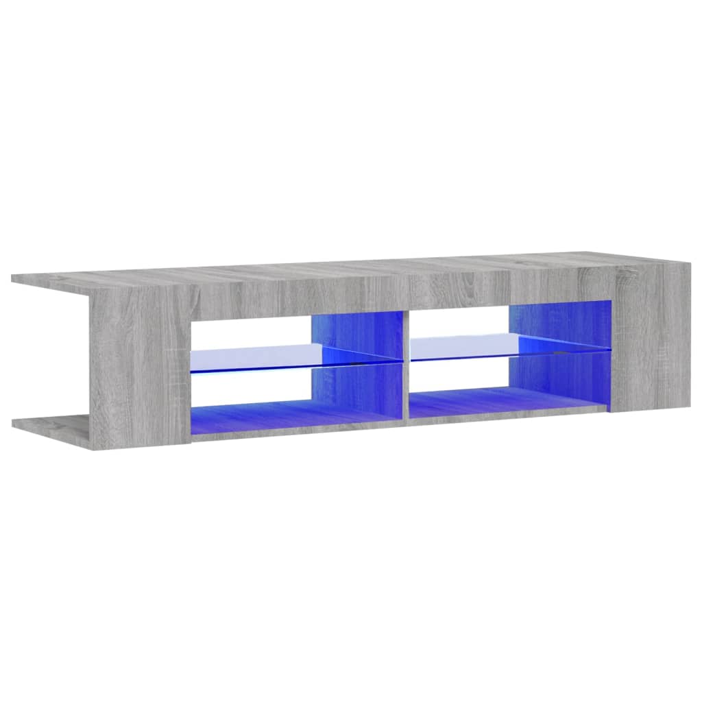 Comoda TV cu lumini LED vidaXL, gri sonoma, 135x39x30 cm, 20.8 kg - eMAG.ro