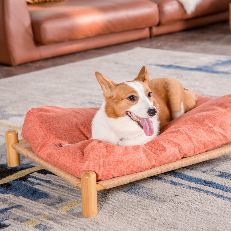 Pat din bambus pentru caini/pisici, Pet Maniacs, Cu pernita, Rosu - eMAG.ro
