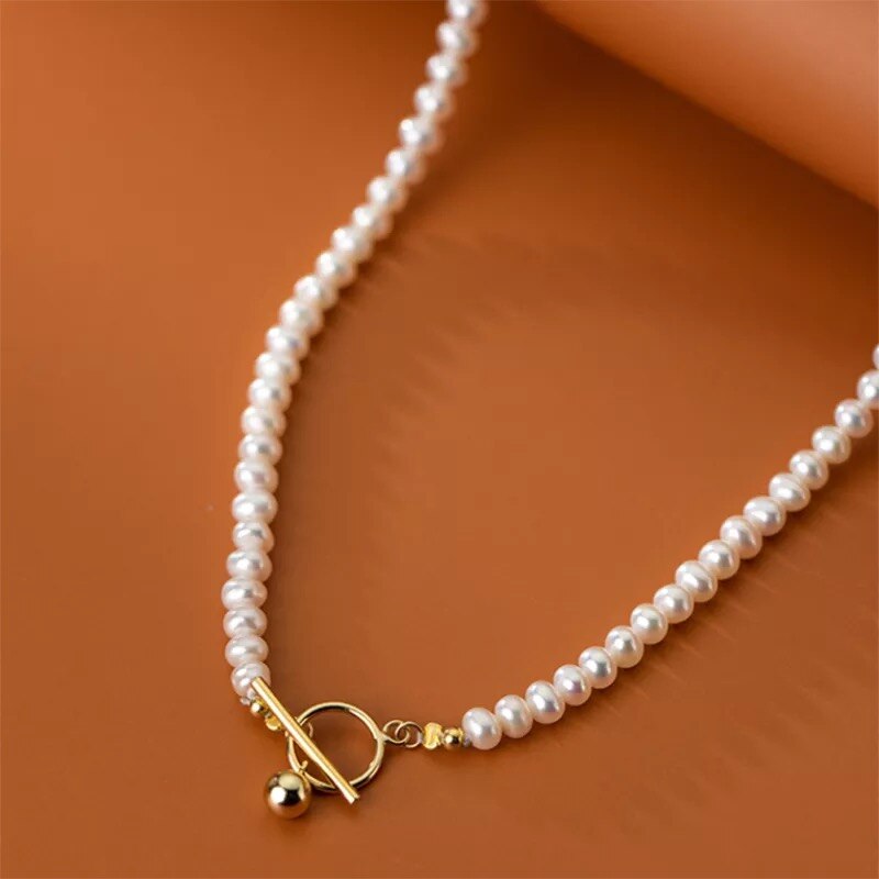 Colier din perle naturale de cultura cu inchizatoare din argint suflat ...