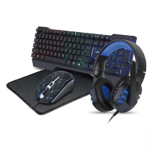 Set Gaming 4 In 1, Tastatura, Mouse, Casti, Mousepad, Negru - eMAG.ro