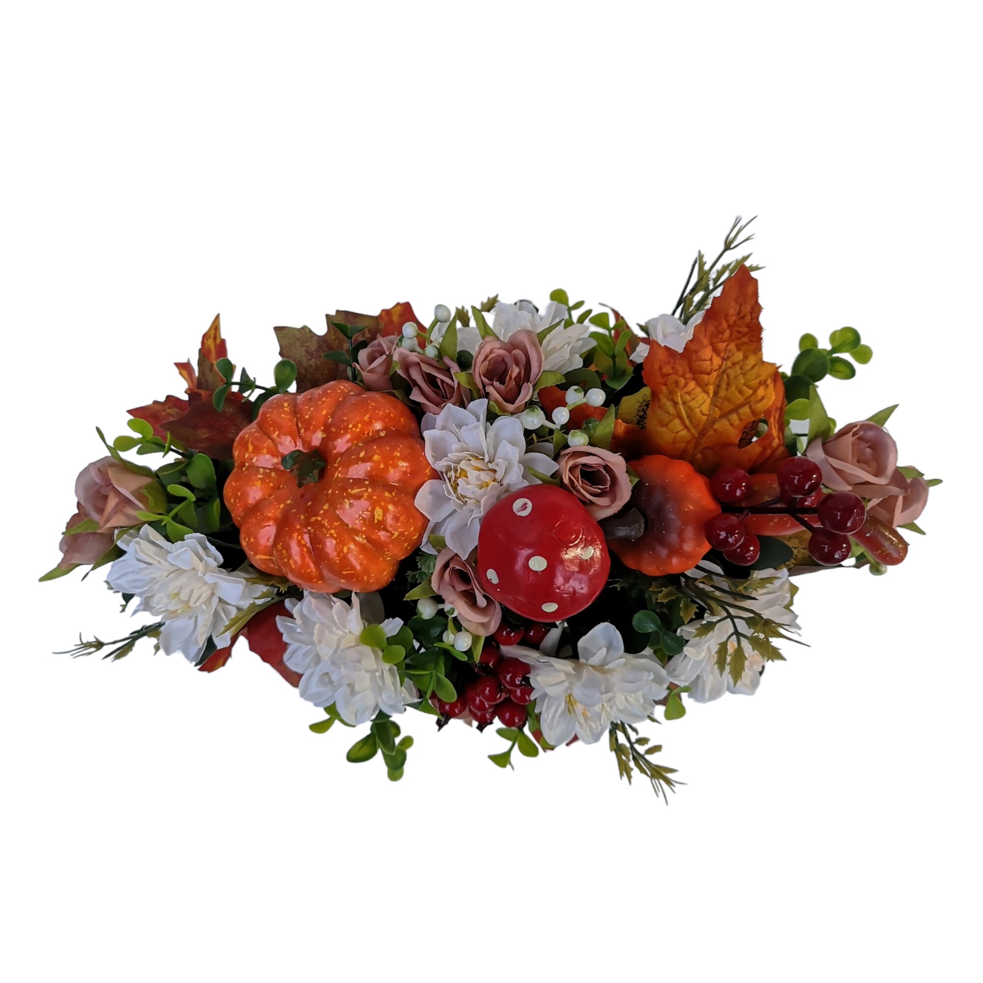 Aranjament floral de toamna, 35x17x20 cm, Dady, cu flori artificiale si ...