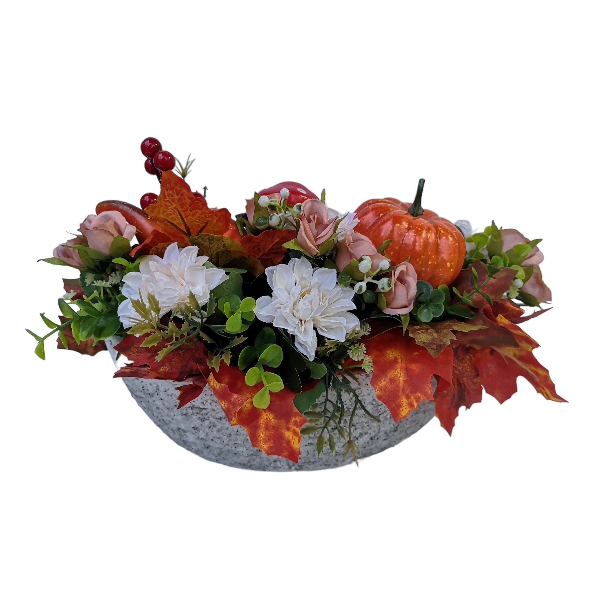 Aranjament floral de toamna, 35x17x20 cm, Dady, cu flori artificiale si ...