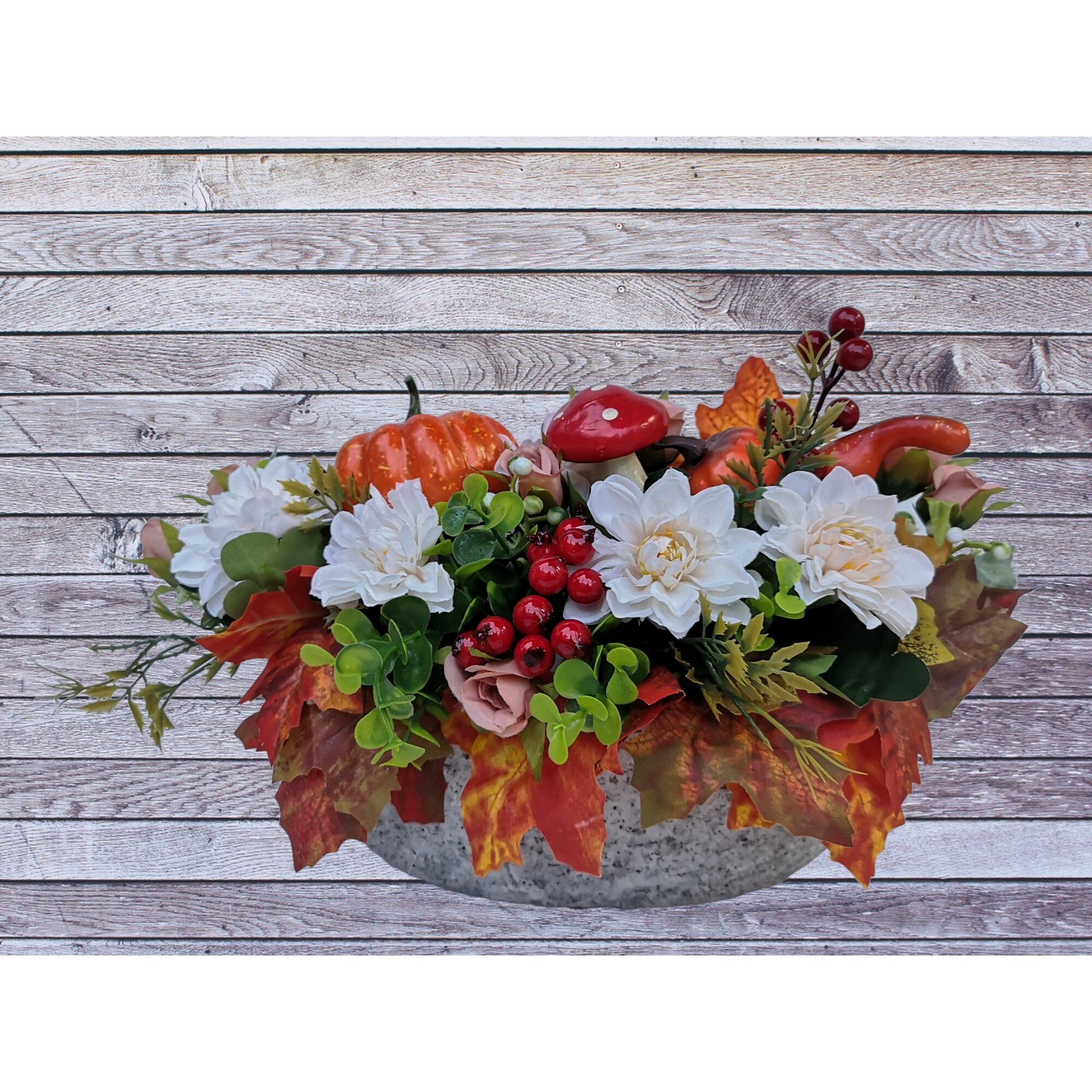 Aranjament floral de toamna, 35x17x20 cm, Dady, cu flori artificiale si ...