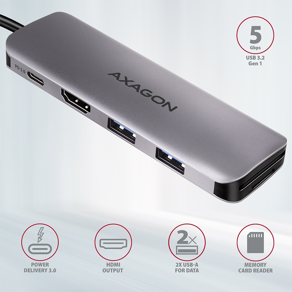Hub USB AXAGON HMC-5 Combo 5in1, Cablu USB-C - eMAG.ro