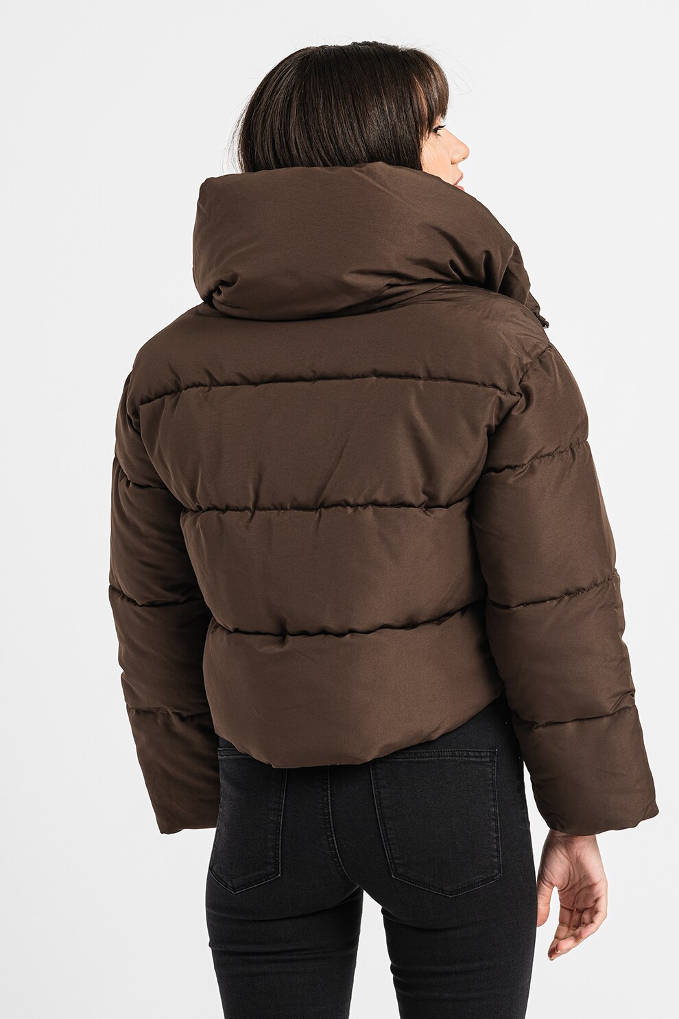 JdY, Geaca crop cu guler inalt si aspect matlasat Lizzy, Maro, M - eMAG.ro