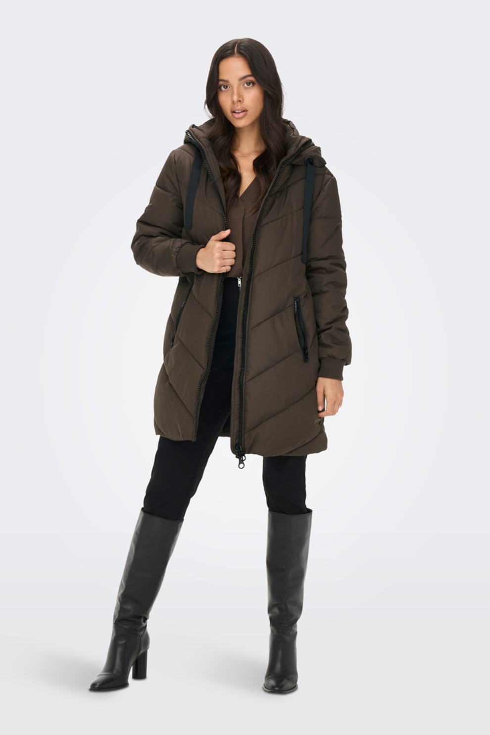 JdY, Geaca lunga cu vatelina Skylar, Maro inchis, XS - eMAG.ro