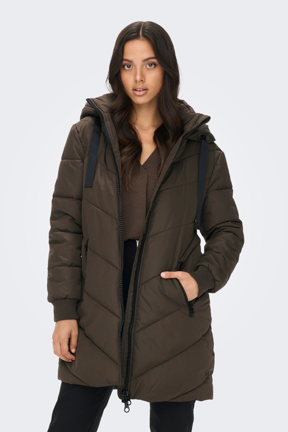 JdY, Geaca lunga cu vatelina Skylar, Maro inchis, XS - eMAG.ro