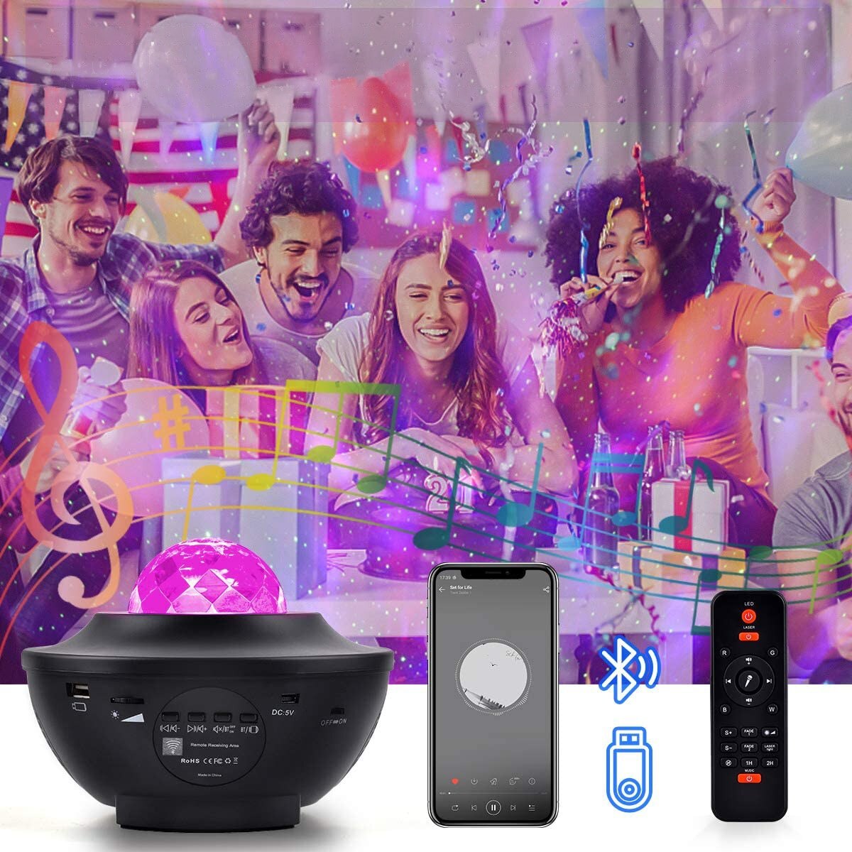 Lampa de veghe, Portabila, control prin Bluetooth, Telecomanda, Boxa ...