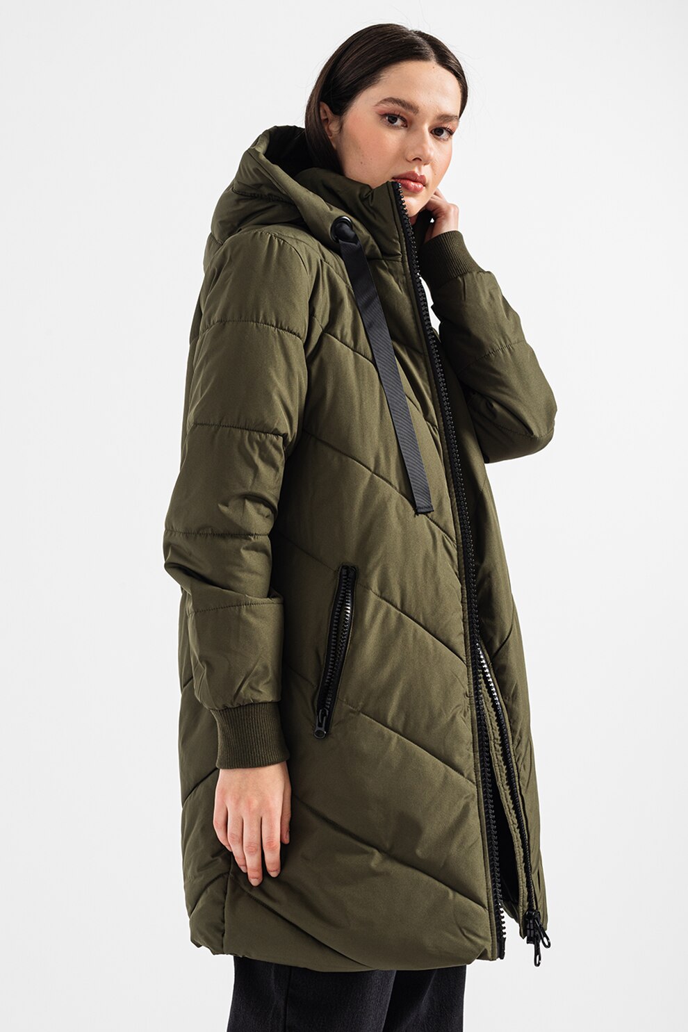 JdY, Geaca lunga cu vatelina Skylar, Verde inchis, M - eMAG.ro