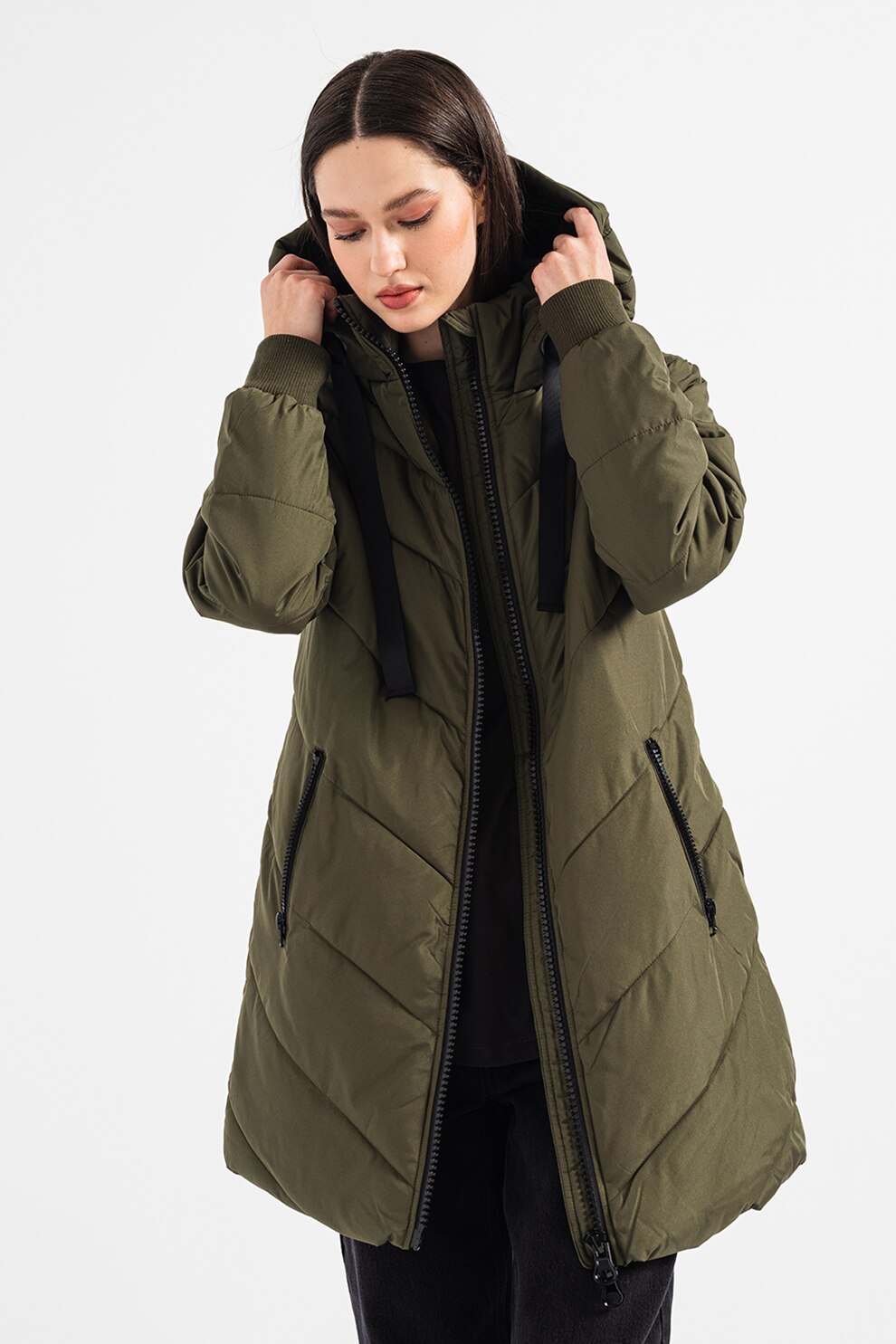 JdY, Geaca lunga cu vatelina Skylar, Verde inchis, M - eMAG.ro