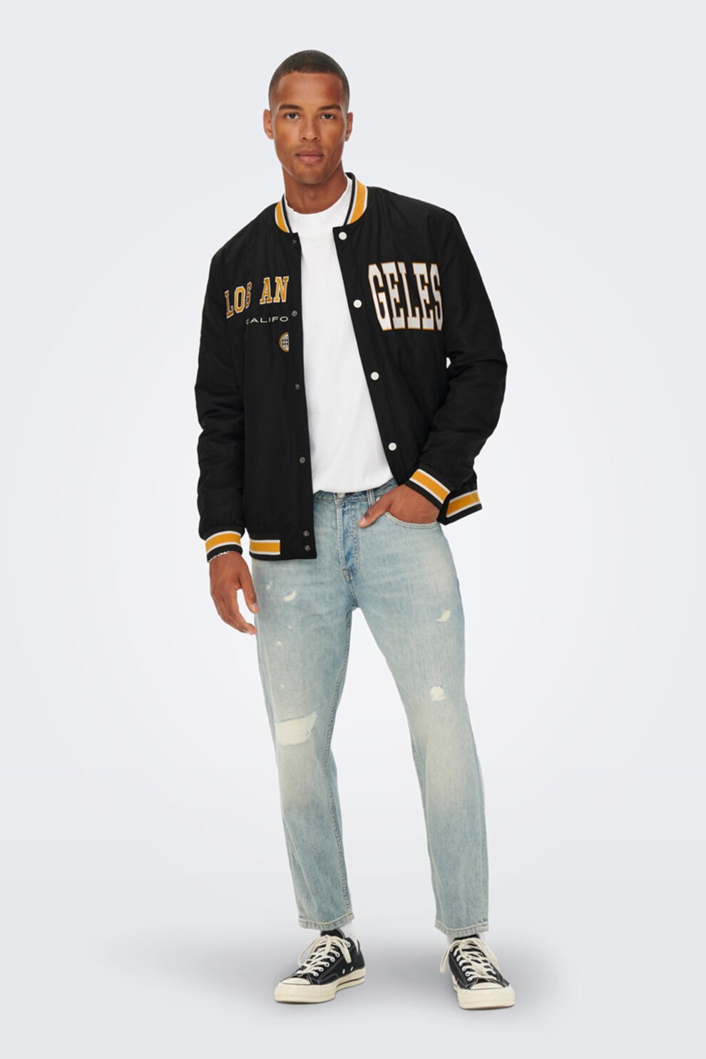 Only & sons, Jacheta cu model text Varsity, Negru, L - eMAG.ro