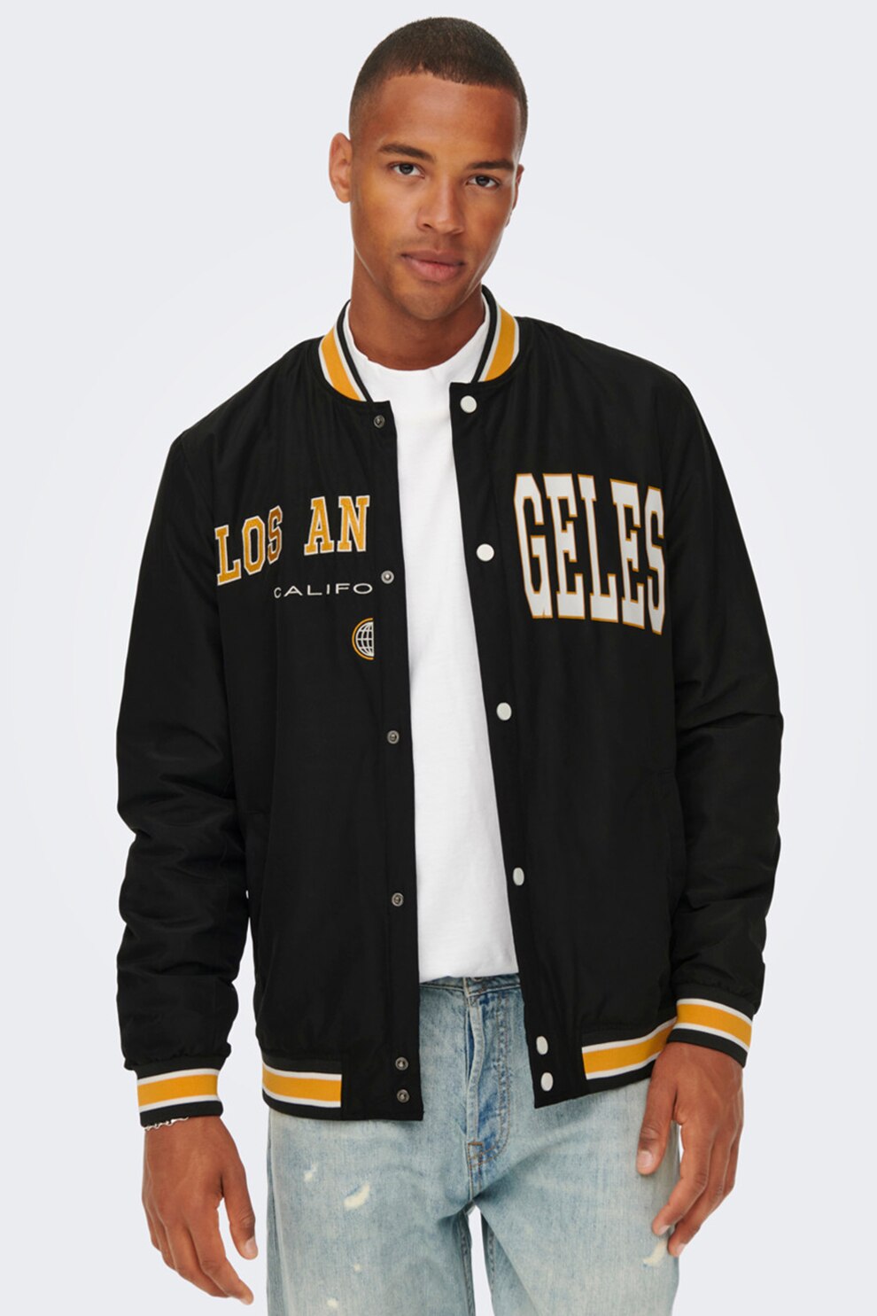 Only & sons, Jacheta cu model text Varsity, Negru, L - eMAG.ro