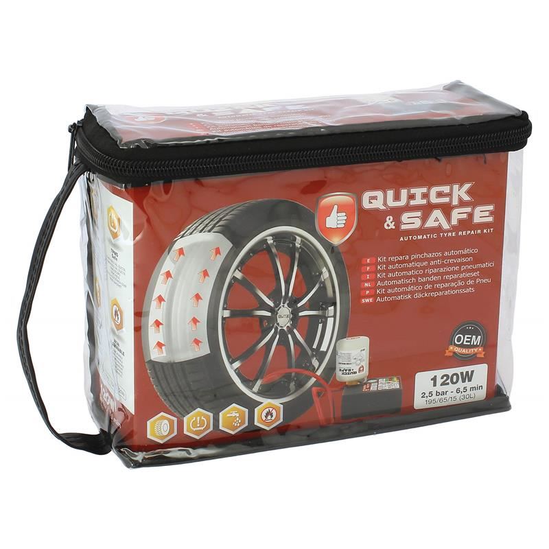 Compresor aer 12V 180W, cu spuma, kit reparat roata Quick&Safe RP10001 ...