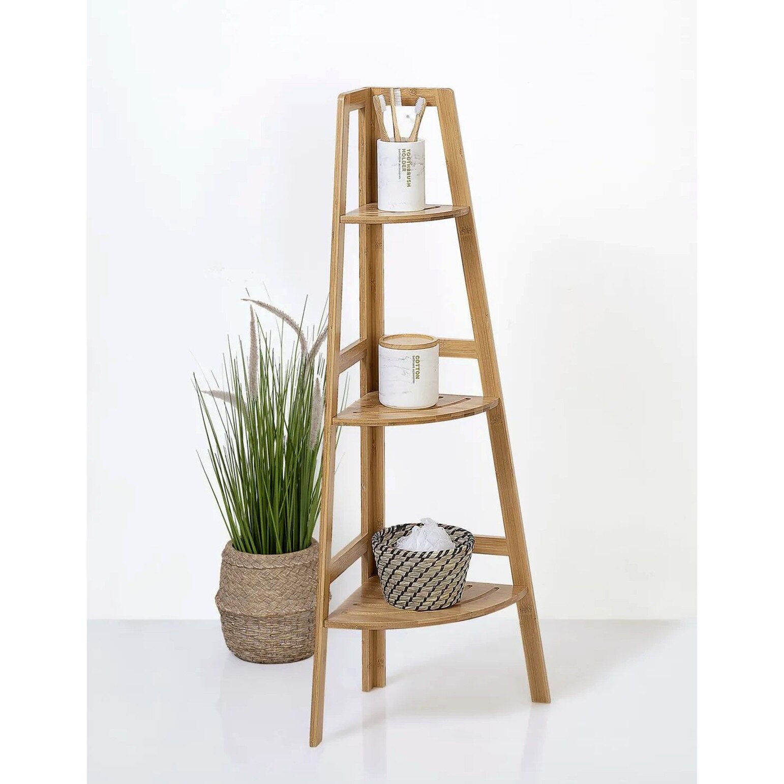 Etajera baie din Bambus cu 3 compartimente pe colt - eMAG.ro