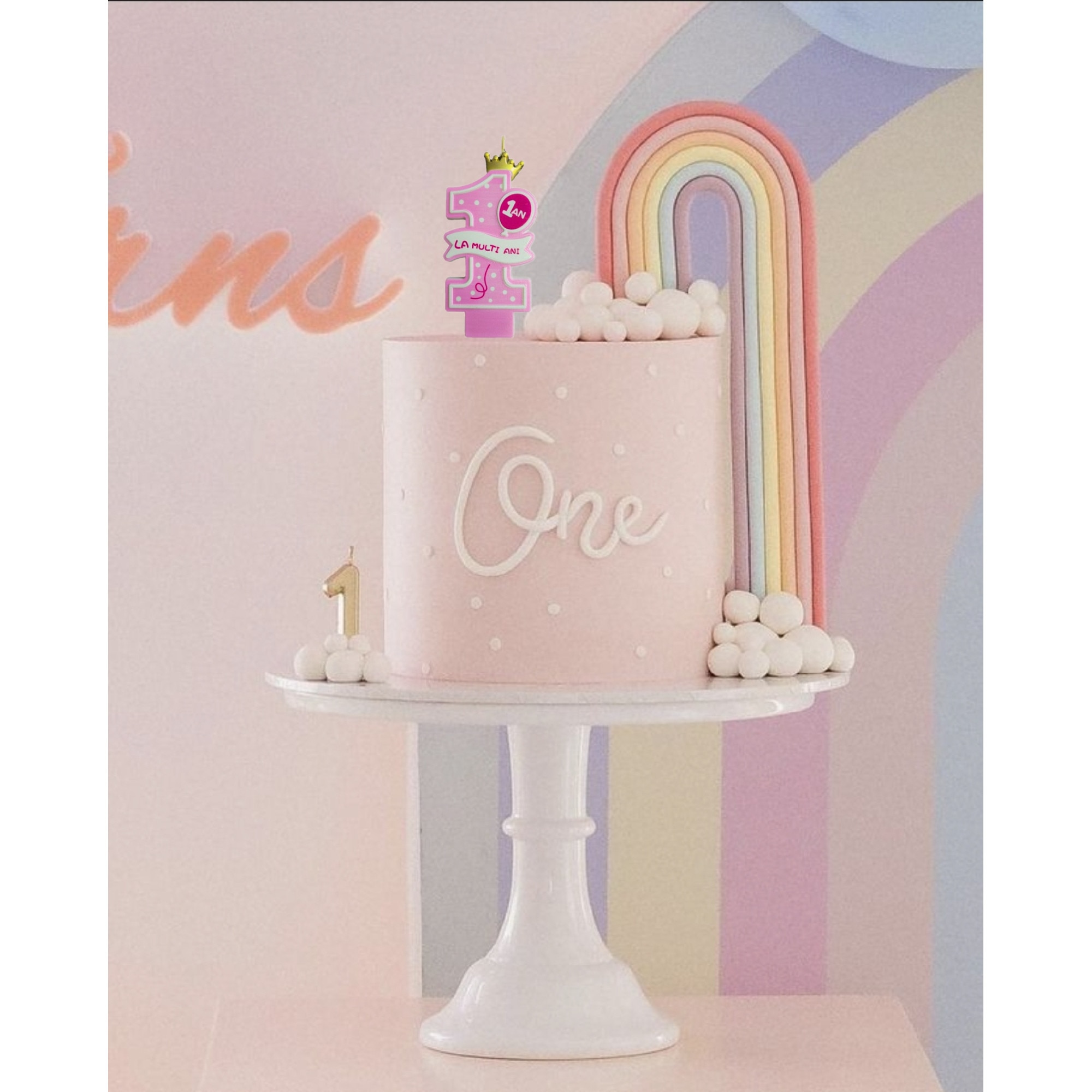 Lumanare tort cifra 1, roz - eMAG.ro